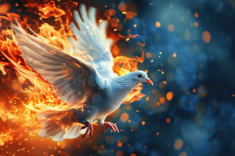 Pentecost Background with Flying Dove and Fire. Generative AI Stock ...
