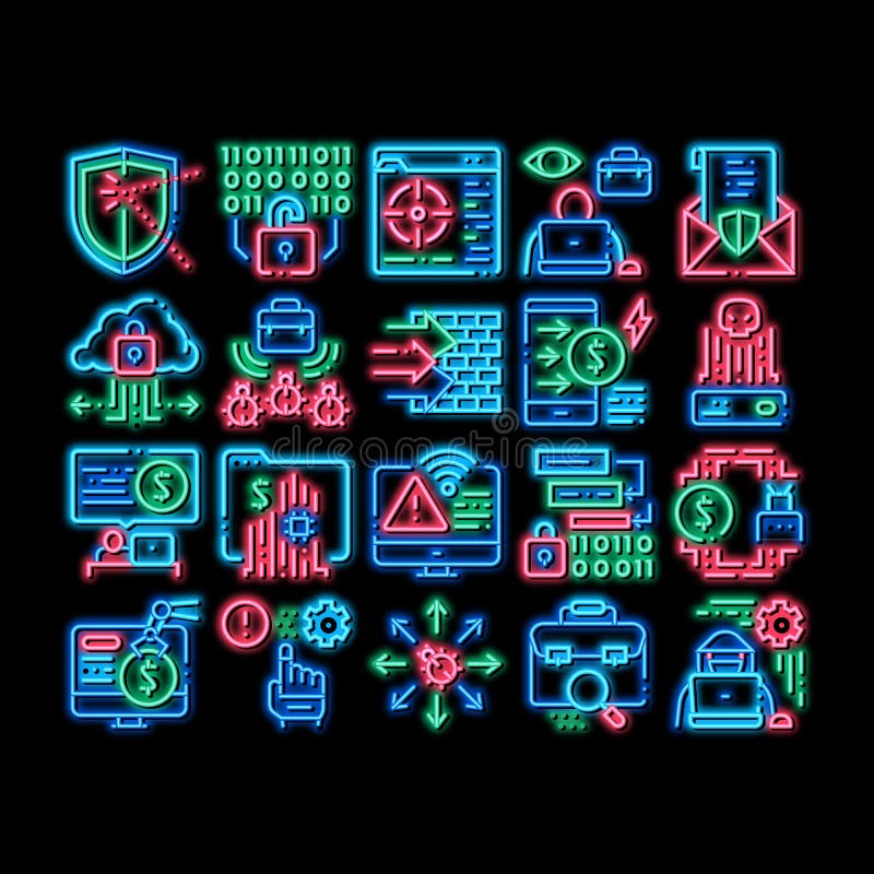 Cybersecurity Neon Glow Icon Illustration Stock Vector Illustration Of Workflow Control