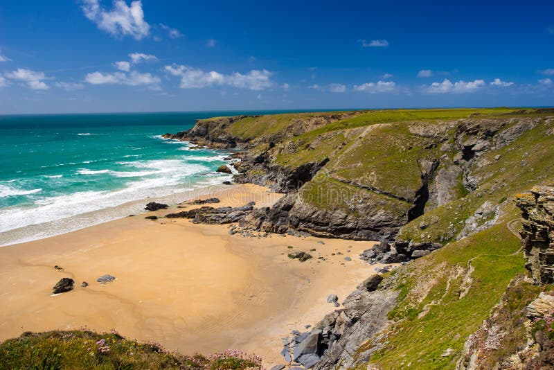 Pentire Steps Beach Cornwall Stock Image - Image of formation, nature ...