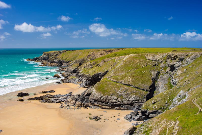 Pentire Steps Beach Cornwall Stock Image - Image of formation, nature ...