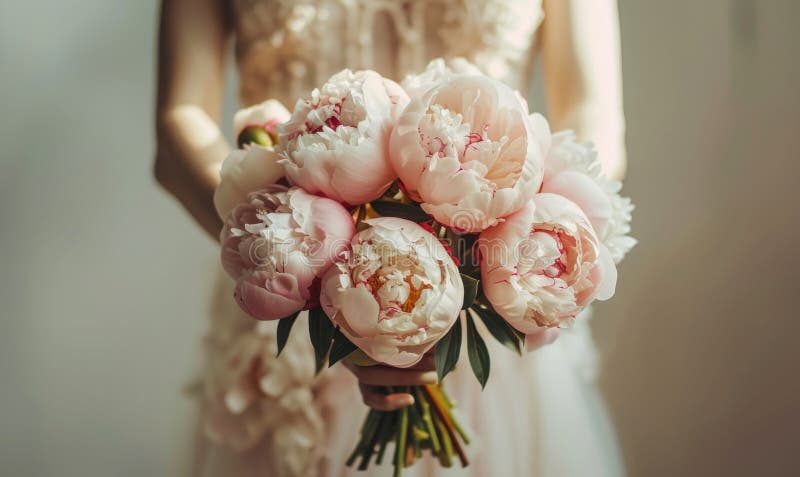 Peonies in a Bridal Bouquet Being Held by a Bride Stock Photo - Image ...