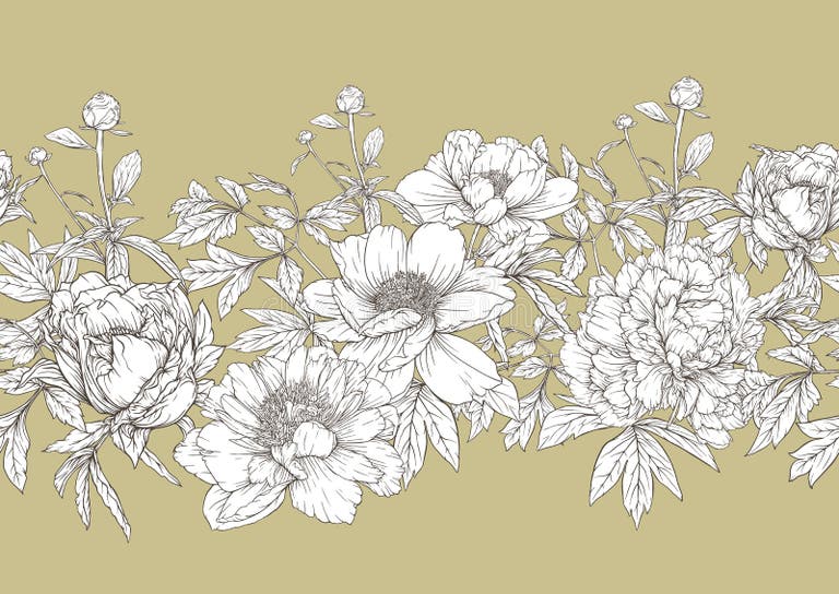 Peonies Flowers. Seamless Pattern, Background Stock Vector ...