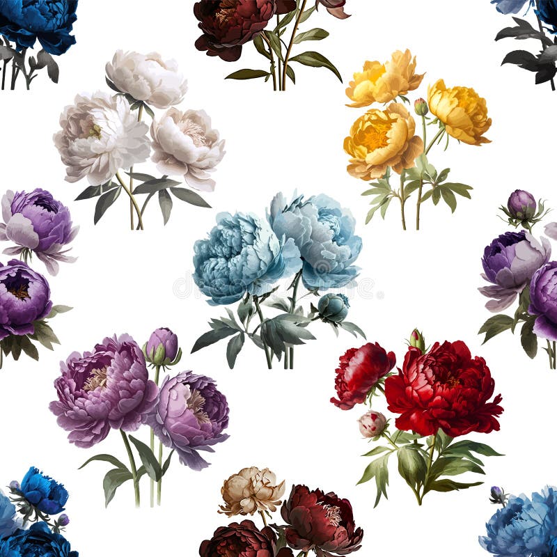 Peonies Flowers Seamless Pattern. Vector Stock Illustration Eps 10 ...