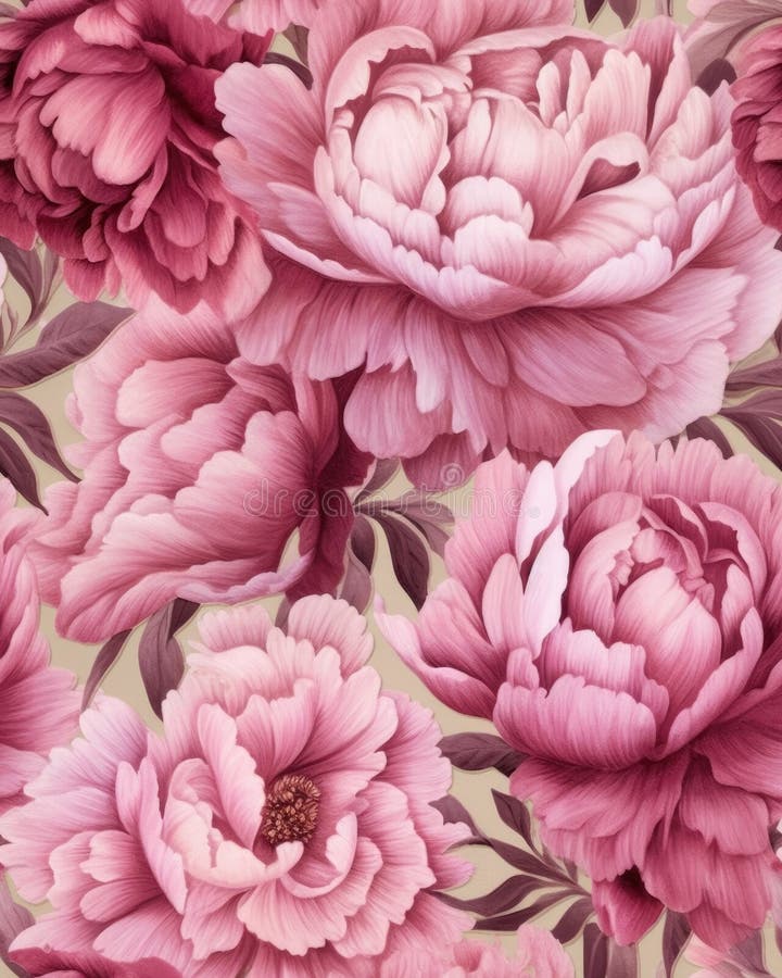 Peonies Illustration - Seamless Digital Pattern for Textiles, Fabrics ...