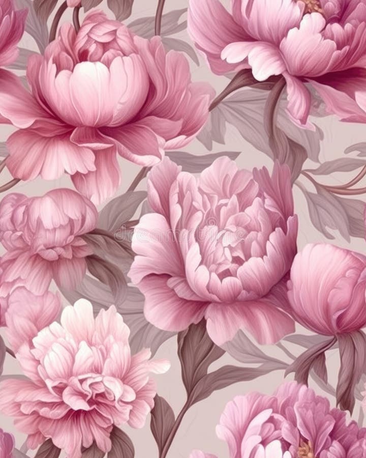 Peonies Illustration - Seamless Digital Pattern for Textiles, Fabrics ...