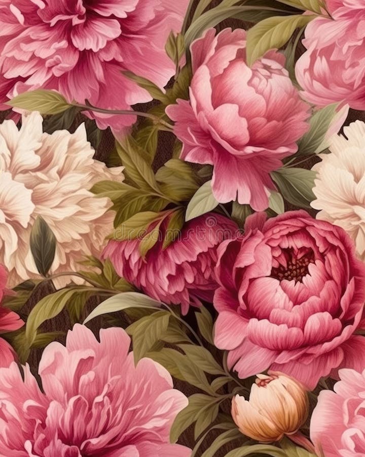 Peonies Illustration - Seamless Digital Pattern for Textiles, Fabrics ...