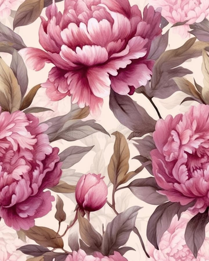 Peonies Illustration - Seamless Digital Pattern for Textiles, Fabrics ...