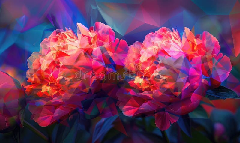 Peonies in Low Poly, Geometric Shapes, Bold Colors Stock Photo - Image ...