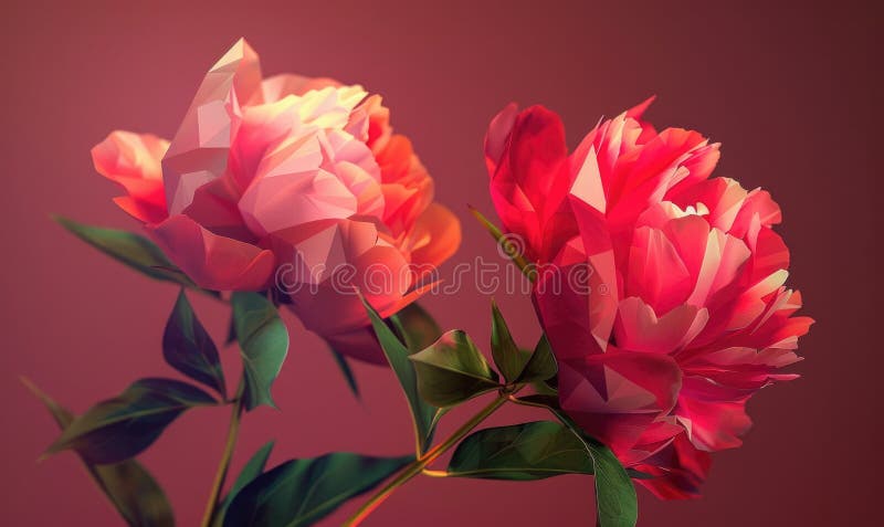 Peonies in Low Poly, Geometric Shapes, Bold Colors Stock Image - Image ...