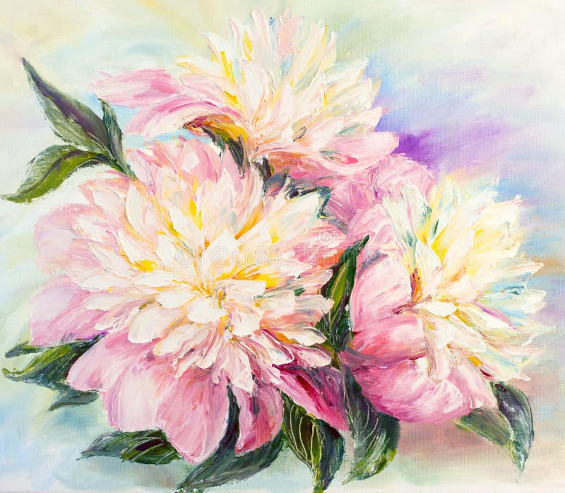Peonies, oil painting stock illustration. Illustration of romantic ...
