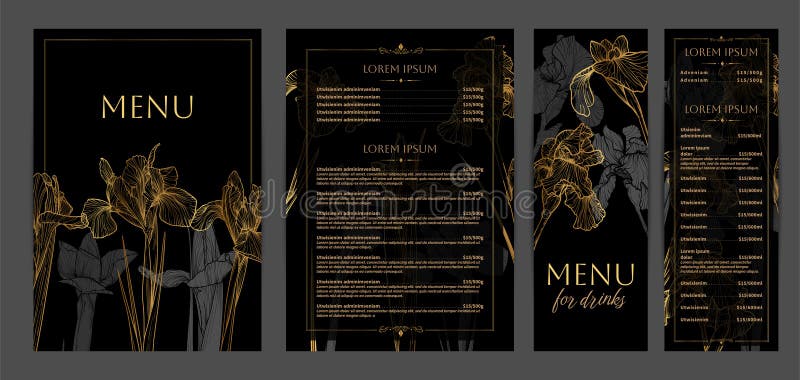 Luxury Iris Food and Drinks Menu Designs Stock Illustration ...