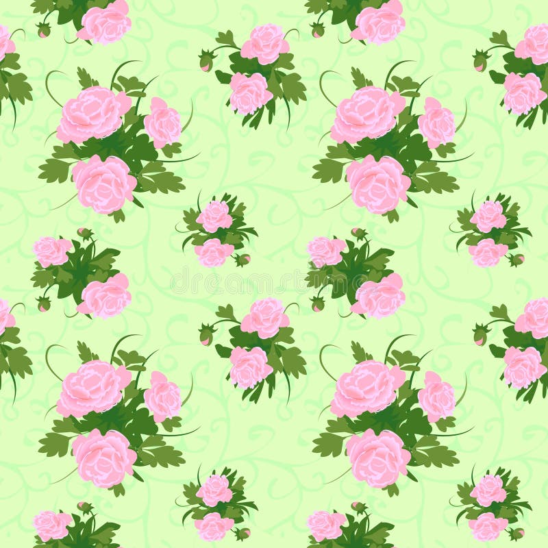Rose Flowers Seamless Vector Repeat Pattern Stock Vector - Illustration of green, elegance: 19982098