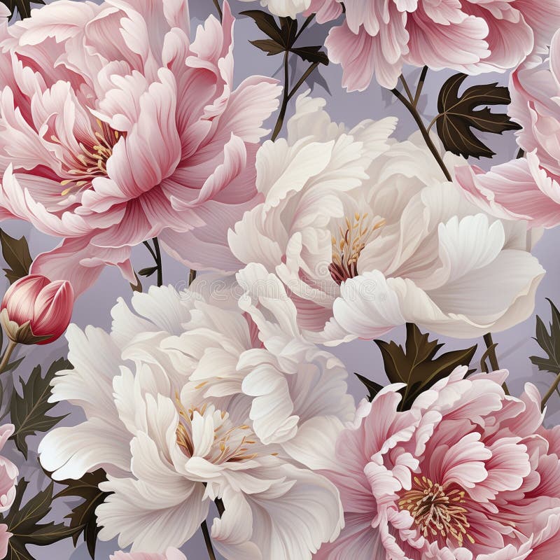 Peony Floral Seamless Pattern, Created with Generative AI Stock Image ...