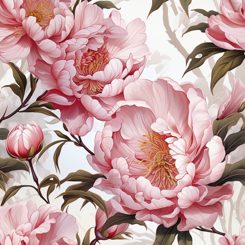 Peony Floral Seamless Pattern, Created with Generative AI Stock Photo ...