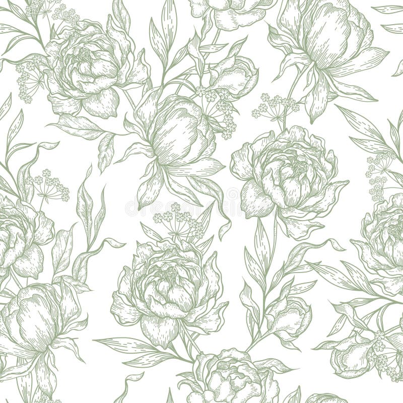 Peony Flower Seamless Pattern Drawing. Stock Vector - Illustration of ... Peony Flower Seamless Pattern Drawing. Stock Vector - Illustration of ...