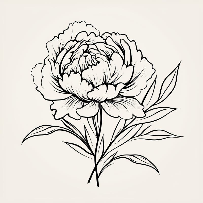 Minimalistic Peony Flower Drawing: Simplified Line Work for Trendy ...