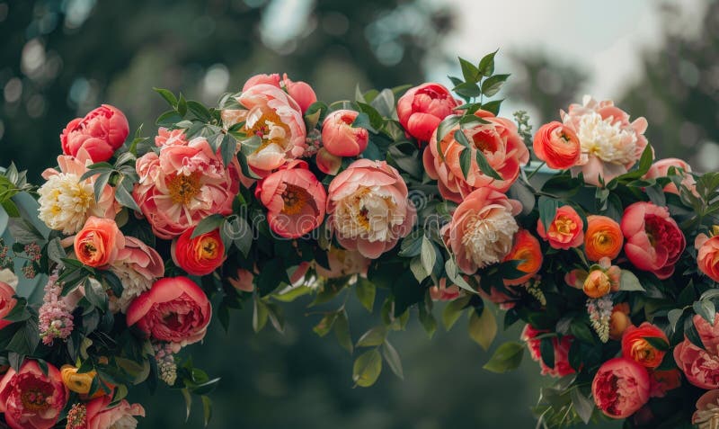 Peony Flowers Adorning a Wedding Arch Stock Image - Image of nature ...