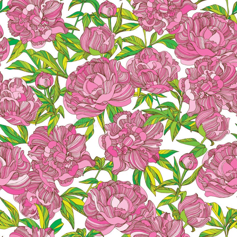 Peony Flowers Seamless Vector Pattern Stock Vector - Illustration of ...
