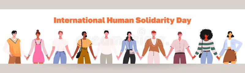 Happy People Standing in Row Together Holding Hands. Stock Vector ...
