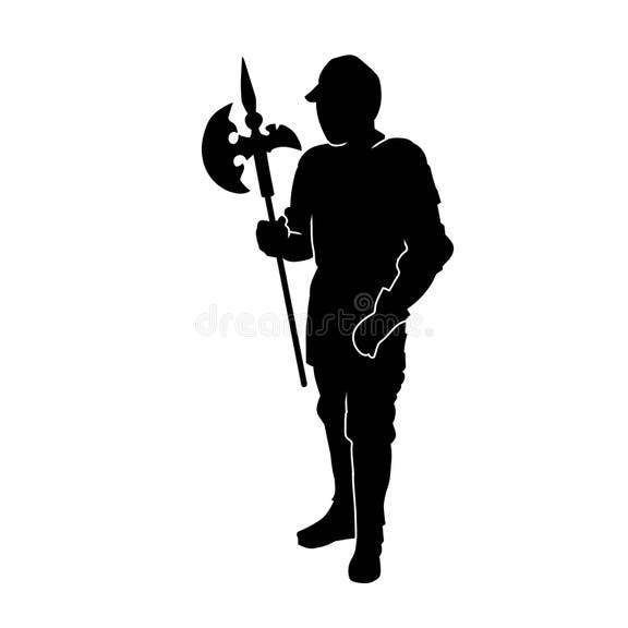 Silhouette of a Medieval Knight Holding a Battle Axe. Stock Vector ...
