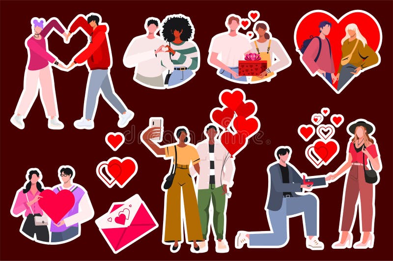 Couples in Love Sticker Set for Valentine S Day. Stock Vector ...