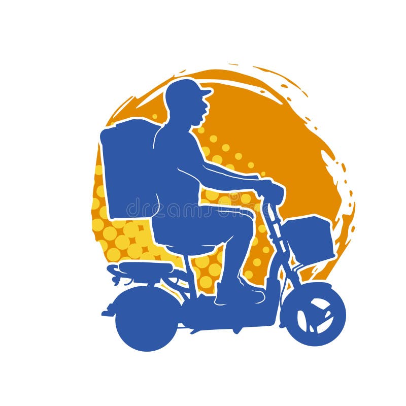 Silhouette of a Delivery Man Riding an Electric Bicycle or Scooter ...