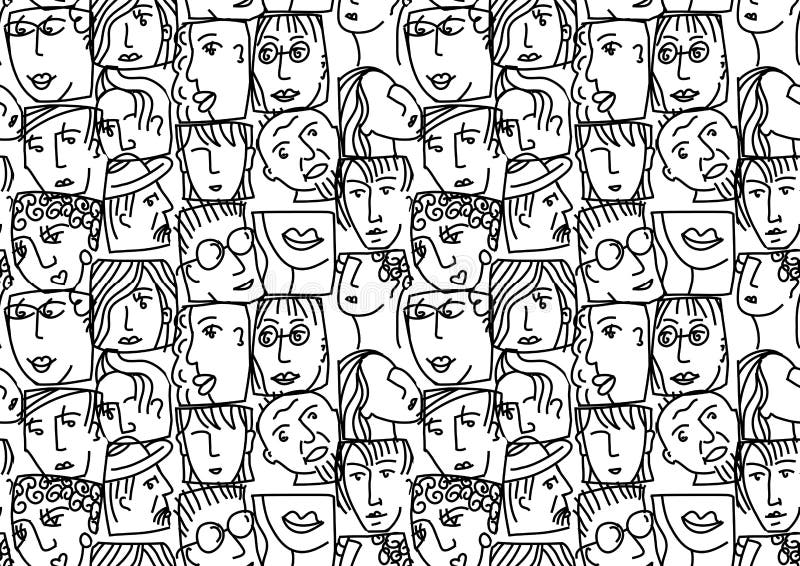 People Abstract Faces Avatars Characters Black and White Seamless ...