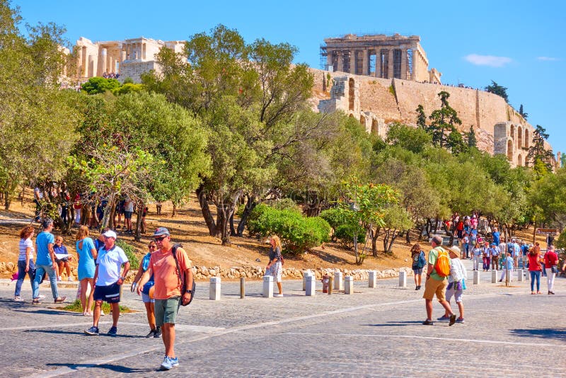People by the Acropolis Hill in Athens Editorial Stock Image - Image of ...