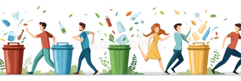 People Actively Engaging in Waste Sorting by Throwing Paper, Plastic ...