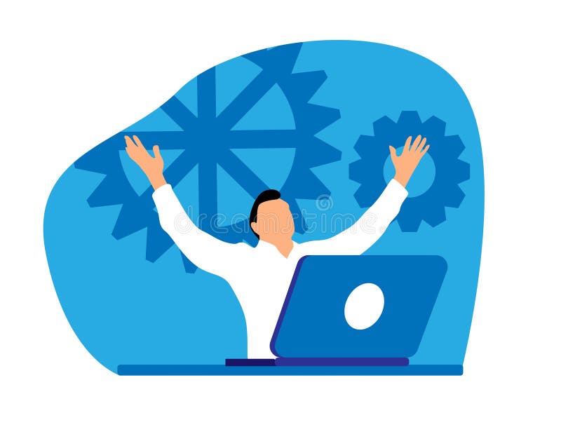 Happy Successful Business Man with Computer Raising Hands Bust View ...