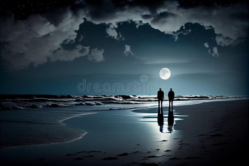 People Admiring the Full Moon by the Sea. AI Generated Stock ...