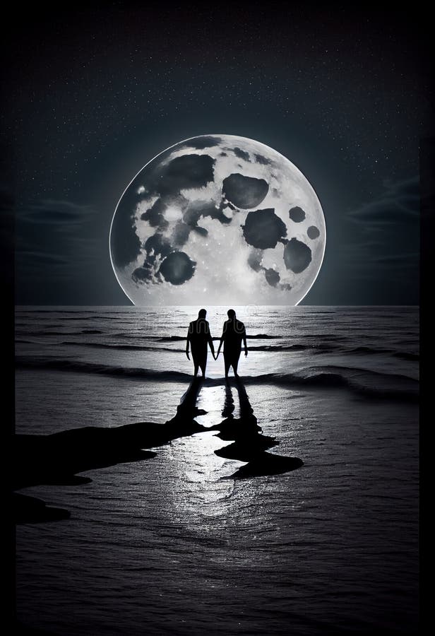 People Admiring the Full Moon by the Sea. AI Generated Stock ...