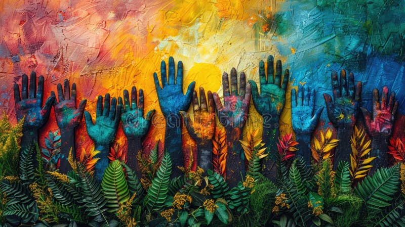 People of All Colors Raising Their Hands in Unity AIG535 Stock Photo ...