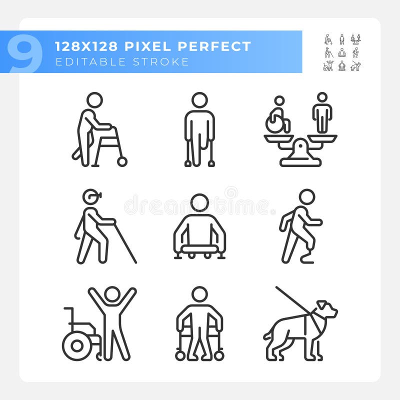 People with Amputation Linear Icons Set Stock Vector - Illustration of ...