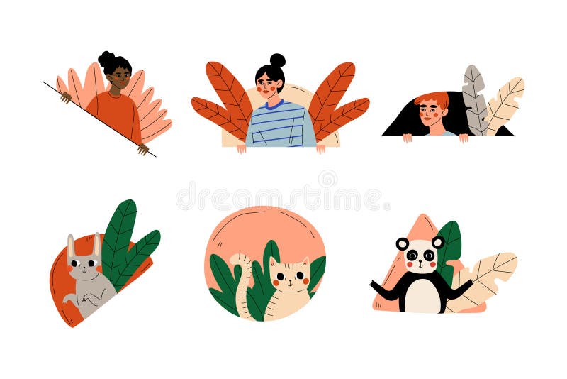 People and Animals Looking Out of Windows Set Cartoon Vector ...