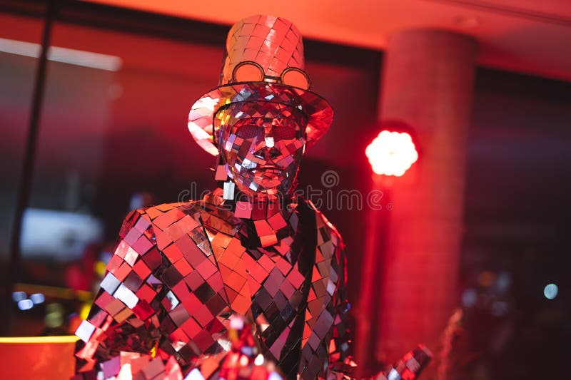 People Animator in a Mirror Suit at a Party Stock Image - Image of ...