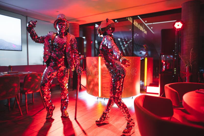 People Animator in a Mirror Suit at a Party Stock Photo - Image of ...