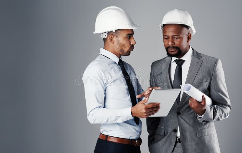 People, Architect and Talking with Tablet in Studio for Construction ...