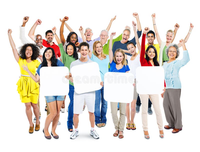 People Arms Outstretched and Holding 4 Empty Placards Stock Image ...