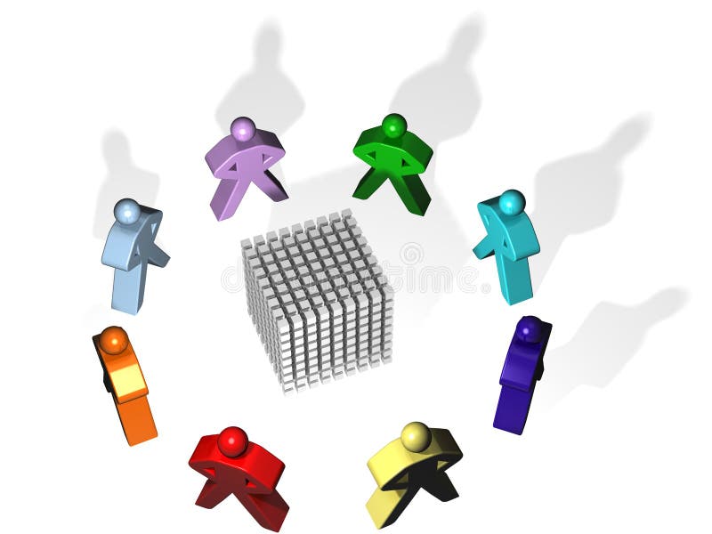 People around cube stock illustration. Illustration of figurines - 20133174