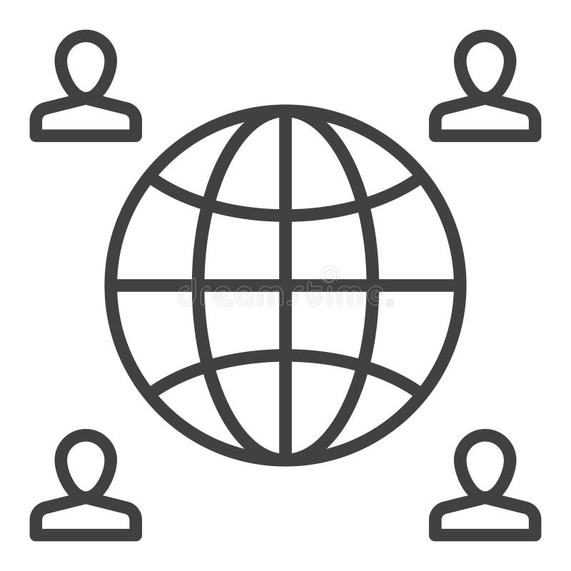 People Around Earth Globe Hemisphere Vector Thin Line Icon or Symbol ...