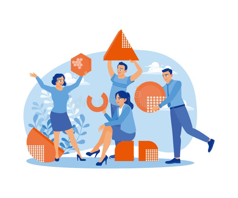 People Arrange Geometric Shapes Held in Hand. Team or Colleagues ...