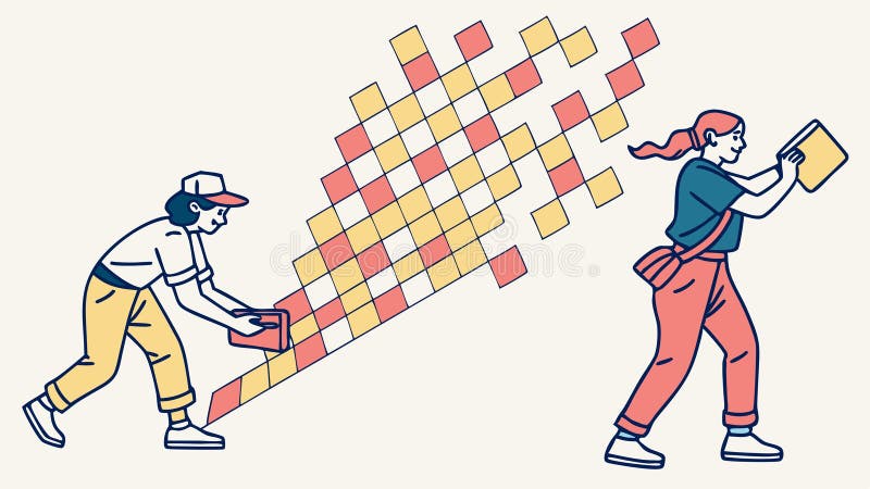 People Arranging Abstract Blocks, Teamwork and Problem Solving, Vector ...