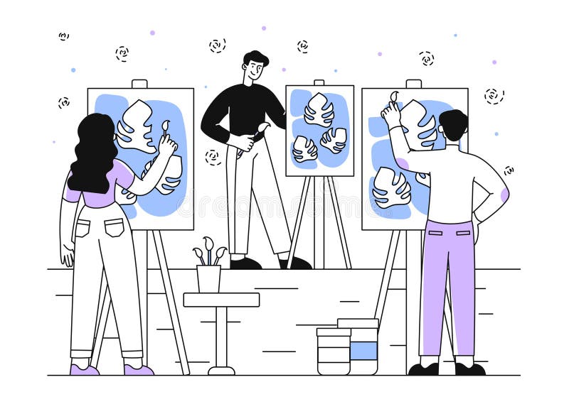 People in Art Class Vector Linear Stock Vector - Illustration of class ...