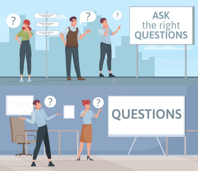People Asking Questions Banner in Flat Design Stock Illustration ...