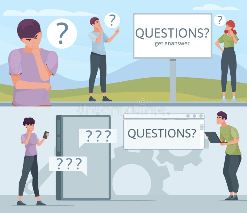 People Asking Questions Banner in Flat Design Stock Illustration ...