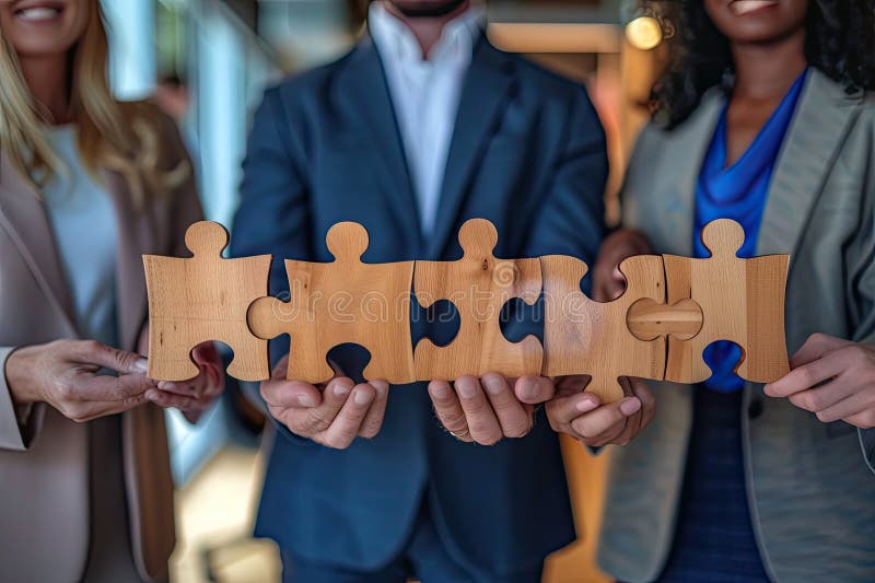 People Assembling Wooden Puzzle Pieces on a Table Stock Photo - Image ...