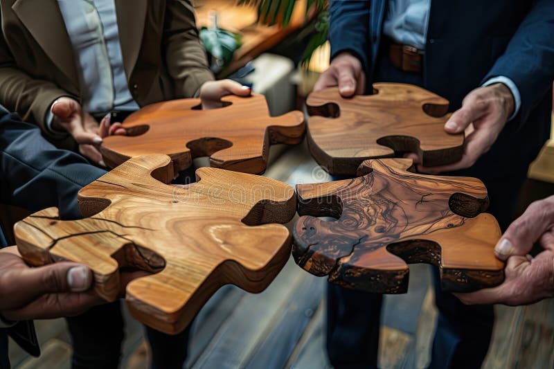 People Assembling Wooden Puzzle Pieces on a Table Stock Photo - Image ...