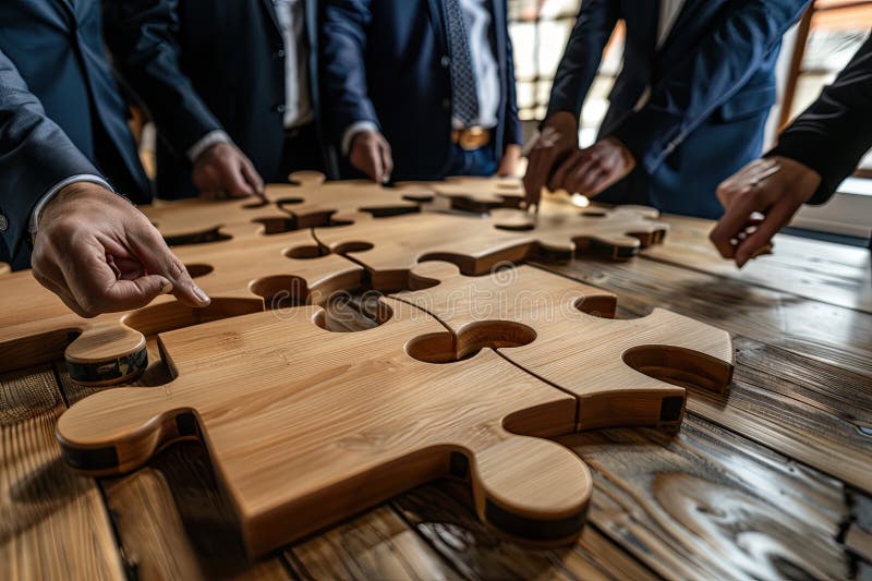 People Assembling Wooden Puzzle Pieces on a Table Stock Image - Image ...