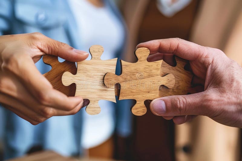 People Assembling Wooden Puzzle Pieces on a Table Stock Photo - Image ...
